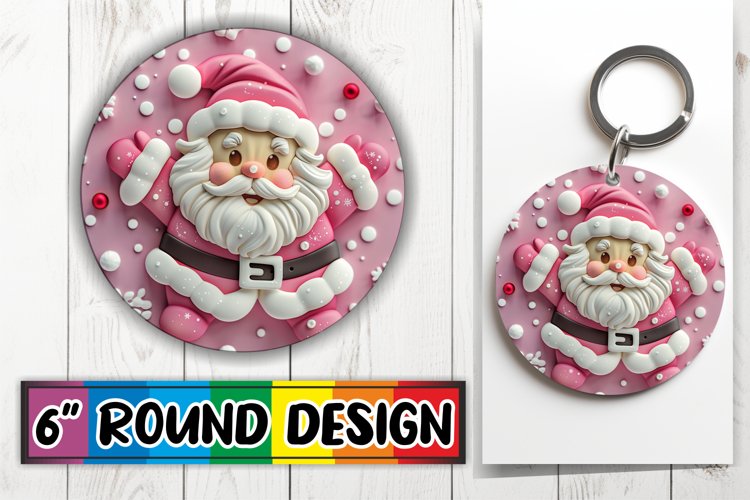 Winter 3D Santa Round Keychain Design PNG Festive