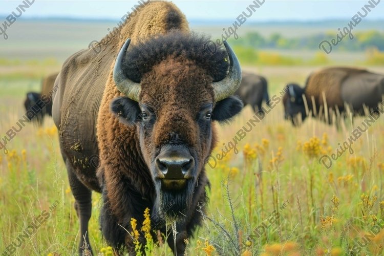 American bison in wild prairie grassland