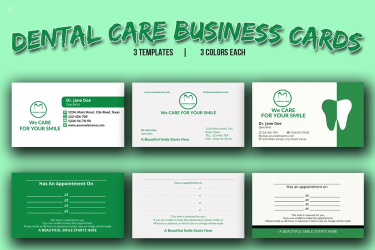 Bundle of 3 Dentist Business cards