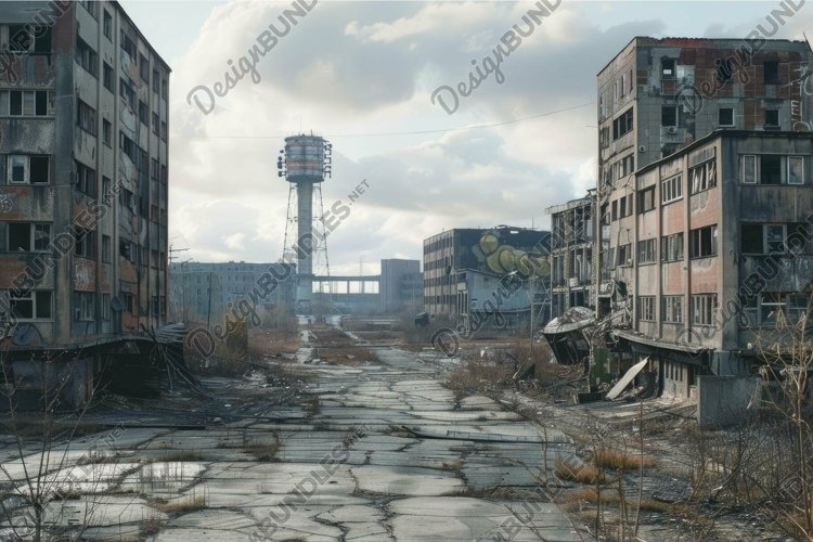 Desolate urban decay in abandoned cityscape