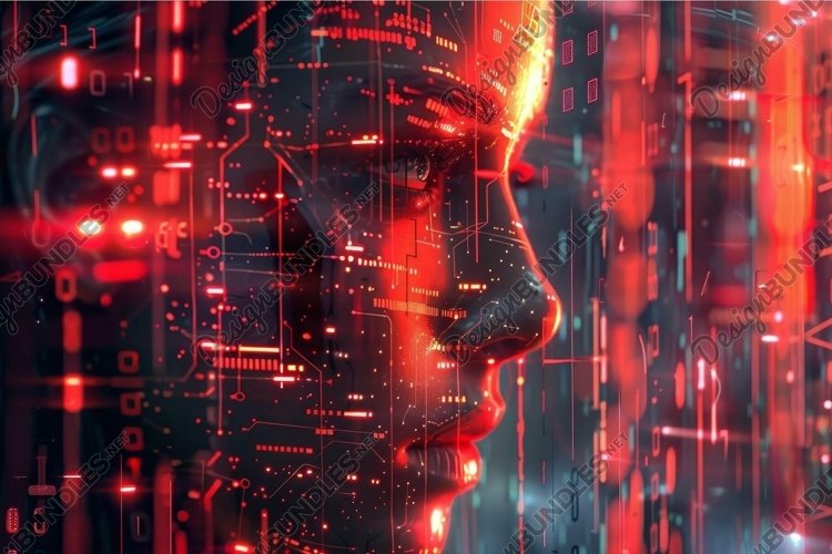 Digital human face concept in cyberspace
