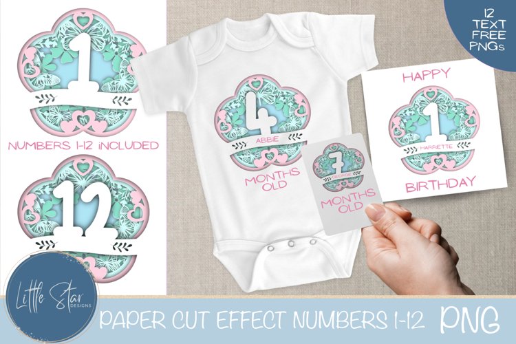 Girly Paper Cut Effect Numbers 1-12