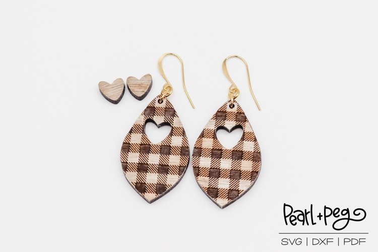Plaid Heart Hoop Drop Laser Engraved Earring Download