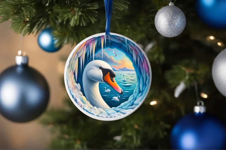 Icy Wall with Swan Round Ornament Sublimation PNG