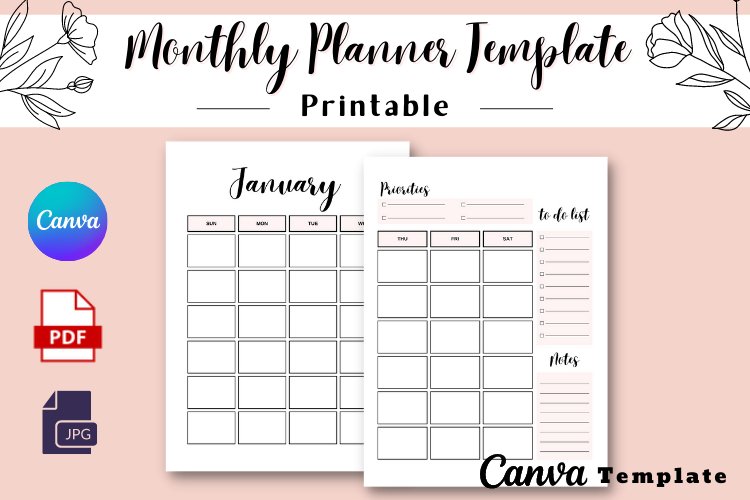 Monthly Planner Canva Template Printable (2014973) | Planner Templates ...