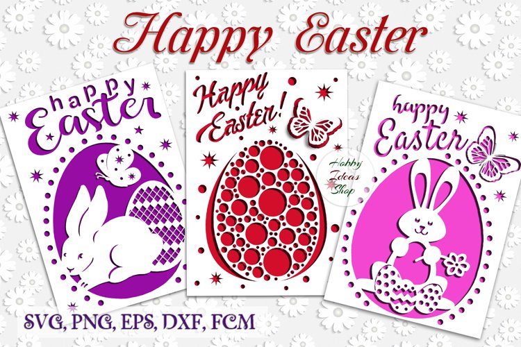 Happy Easter Cards SVG, 3 Greeting Cards Templates (1851872)