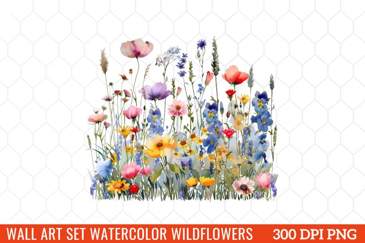 Wall Art Set Watercolor Wildflowers Clipart