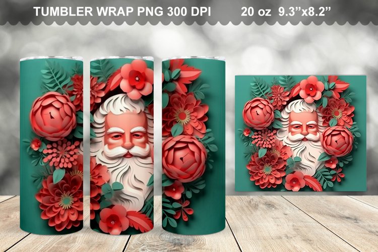 3D Christmas Santa Flowers Tumbler Design