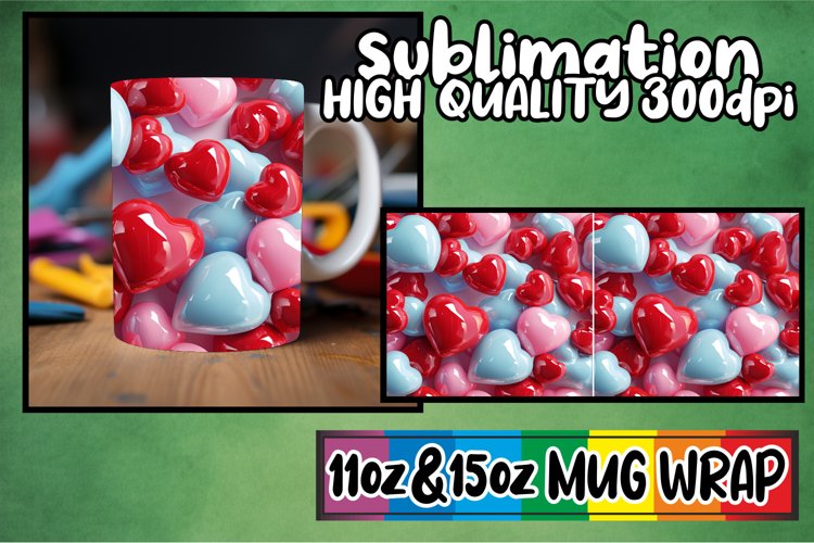 3D Heart Pattern Sublimation for Valentine's Mugs