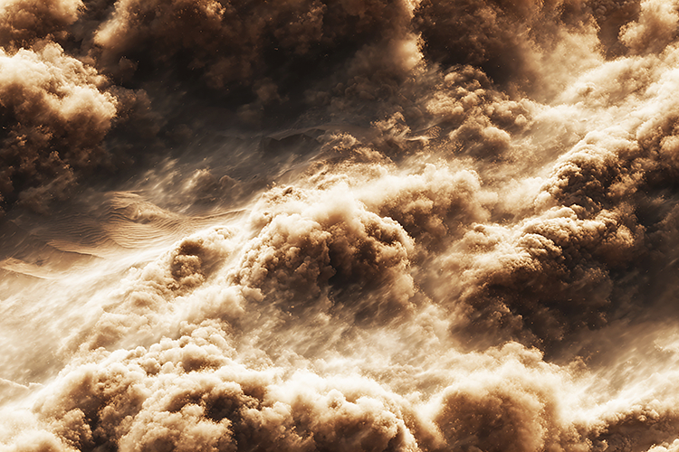A massive dust storm sweep with thick brown clouds.