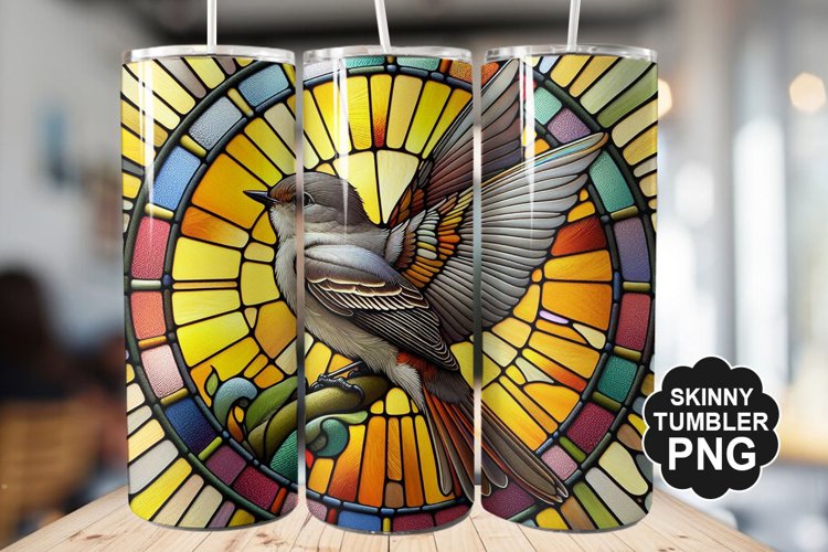 Eastern Phoebe Single Bird Stained Glass - Tumble Design