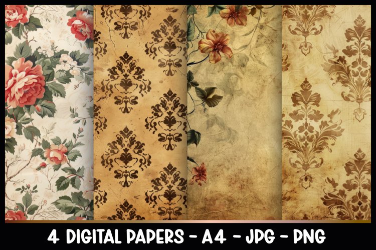 4 Vintage Digital Papers I Junk Journal Pages (3774505)