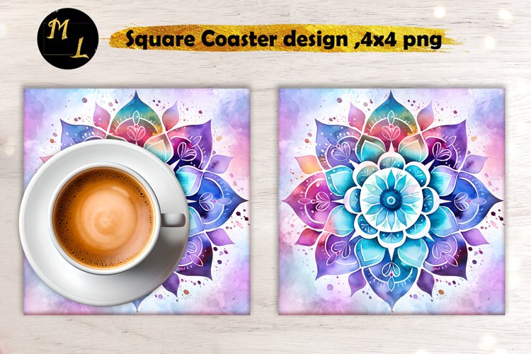 Mandala Square Coaster png,Watercolor Mandala Coaster