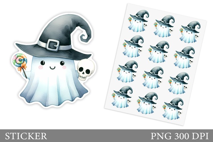 Cute Ghost Sticker Template. Cute Halloween (4221137)