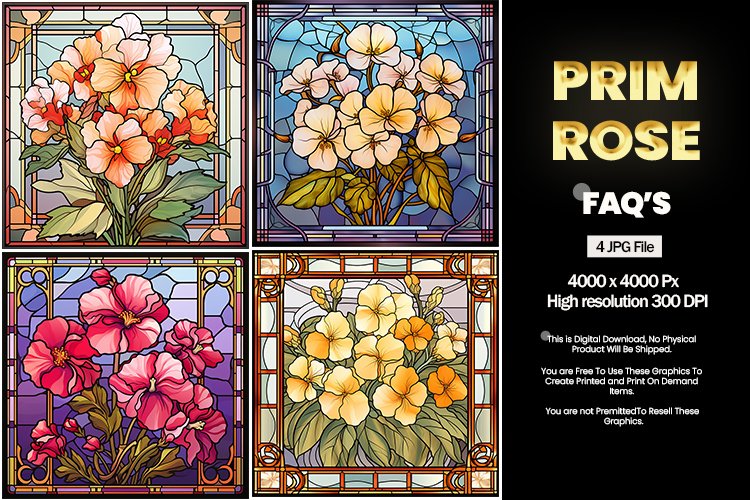 Stained Glass Primrose Square Coaster - 04 (3014321)