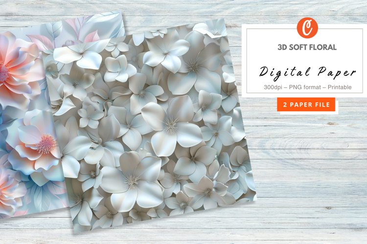 3D SOFT FLORAL Digital Paper PNG
