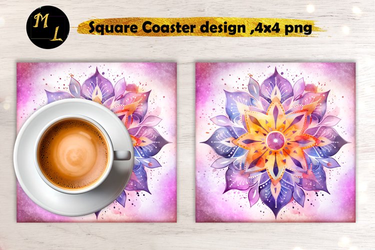 Watercolor Mandala Coaster design,Mandala Square (3018240)