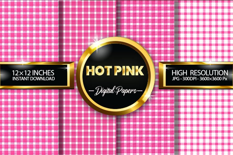 Hot Pink Gingham Digital Papers - 04 Variations (3001349)