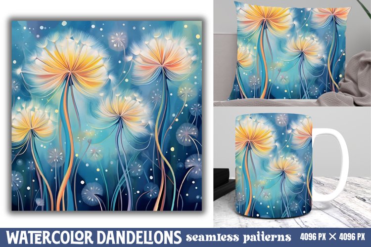Watercolor dandelions digital paper Backgrounds,