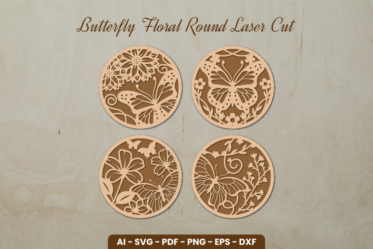 Butterfly Floral Round Laser Cut
