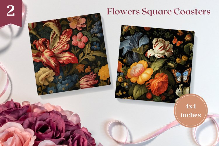 Flowers Coasters Sublimation, Floral Sublimation Designs
