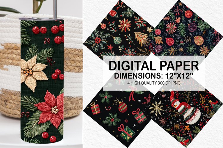 Christmas Embroidery Seamless Digital Paper
