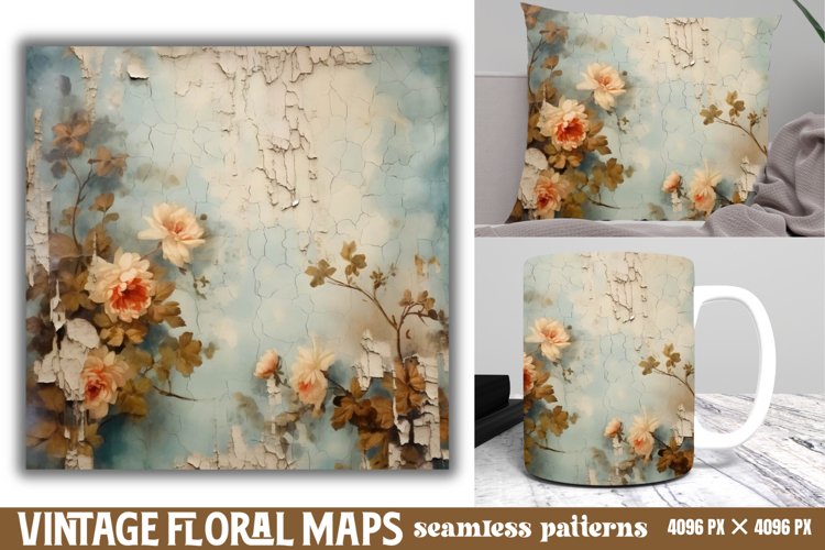 Vintage Floral Maps Seamless Patterns Backgrounds,