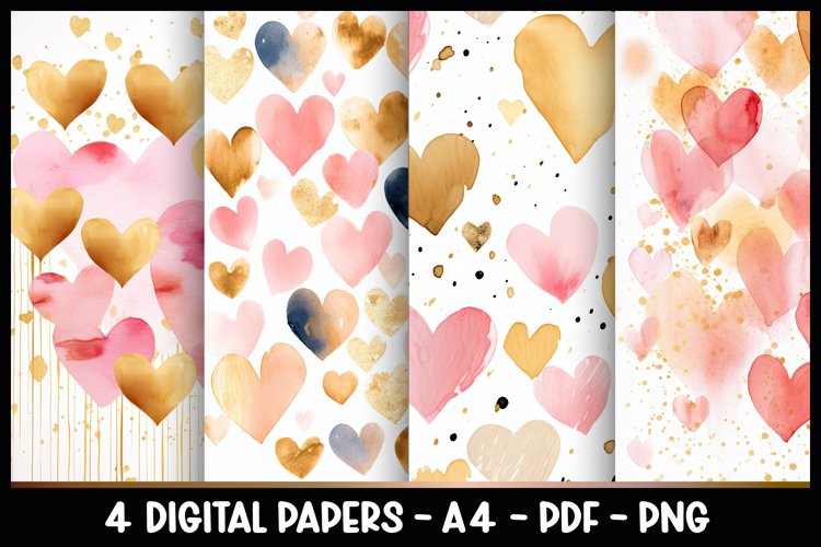 4 Digital Papers Hearts I Valentine's Day Papers (2935356)