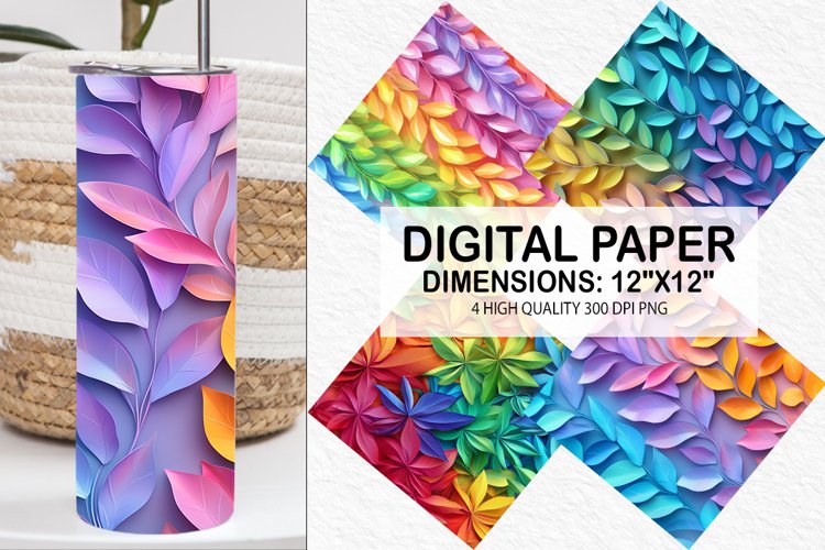 Rainbow 3D leaves Seamless Digital Paper