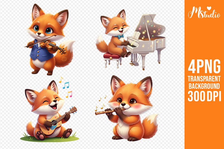 Cute Fox Music PNG Kids Musical Sublimation
