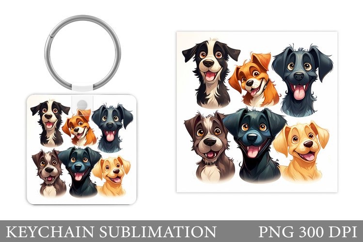 Funny Dogs Keychain Sublimation. Cute Dog Keychain Design