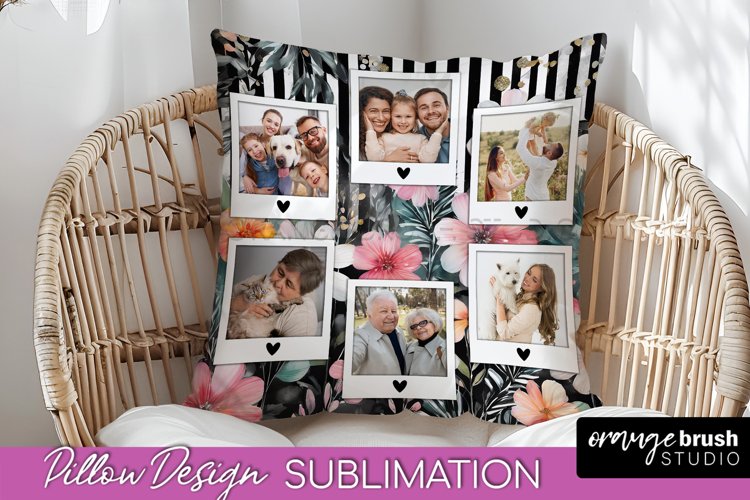 Family Photo Frame Pillow Sublimation - Floral (4215593)