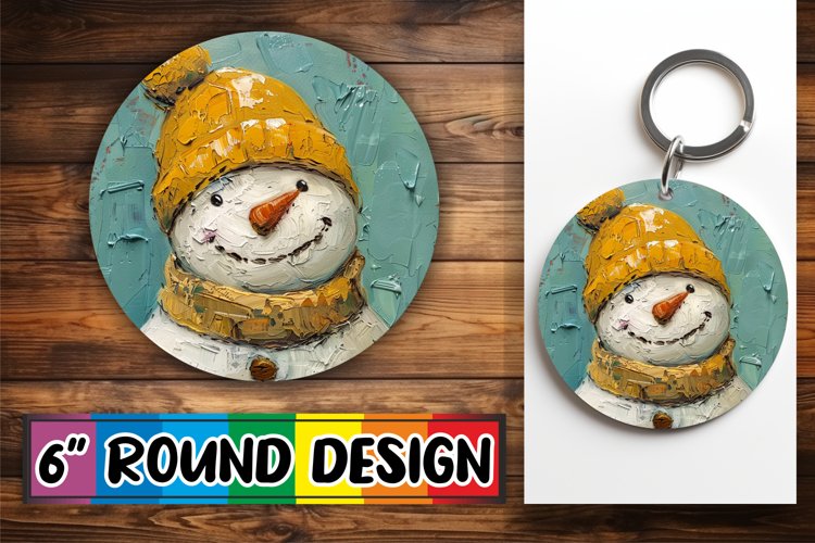 Cute Christmas Snowman Keychain Round Design (4581818)