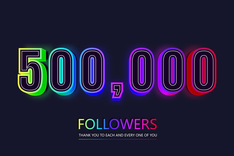 500000 social followers and subscribers neon text effect