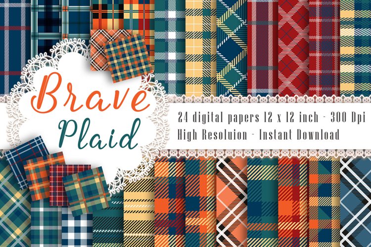 24 Princess Plaid Digital Papers, Tartan, Gingham, Check