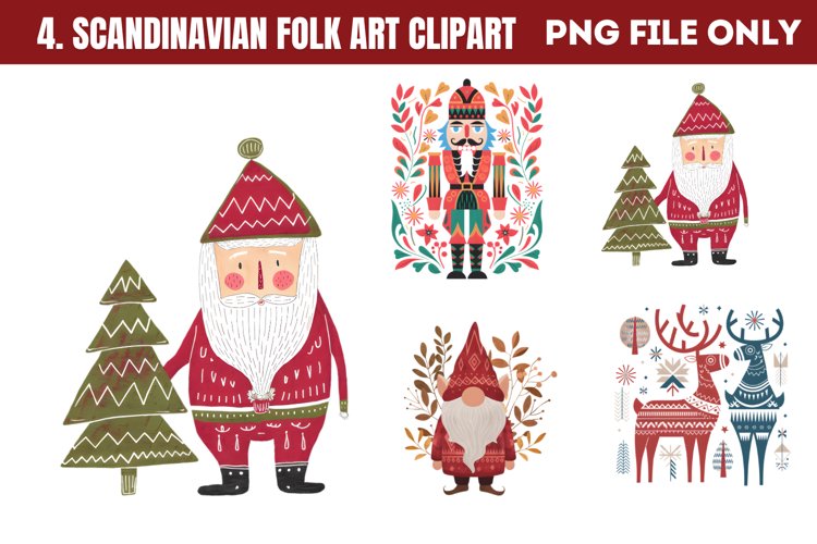 Scandinavian Folk Art Christmas Clipart PNG (4842676)