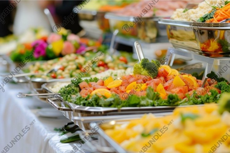 Buffet spread with assorted dishes at event