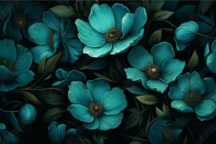 Alluring Teal flowers bush dark. Generate Ai