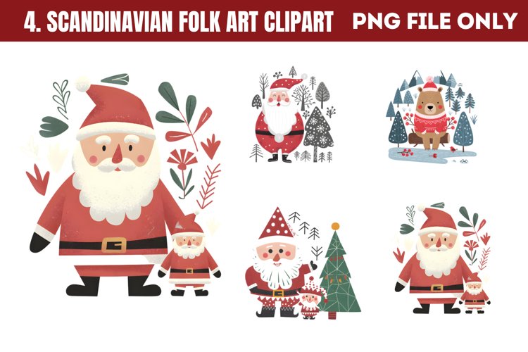 Scandinavian Folk Art Christmas Clipart PNG (4842679)