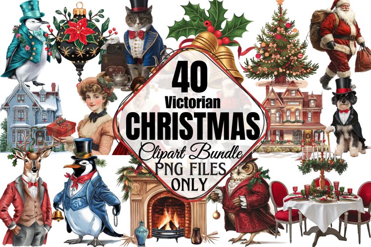 Victorian Christmas Sublimation Clipart Bundle PNG