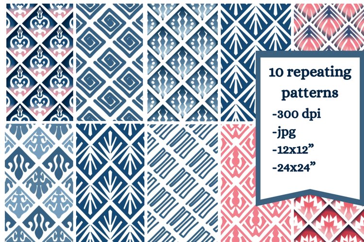 10 Geometric Repeating patterns in 300 dpi