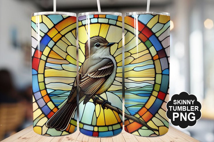 Eastern Phoebe Single Bird Stained Glass - Tumble Design