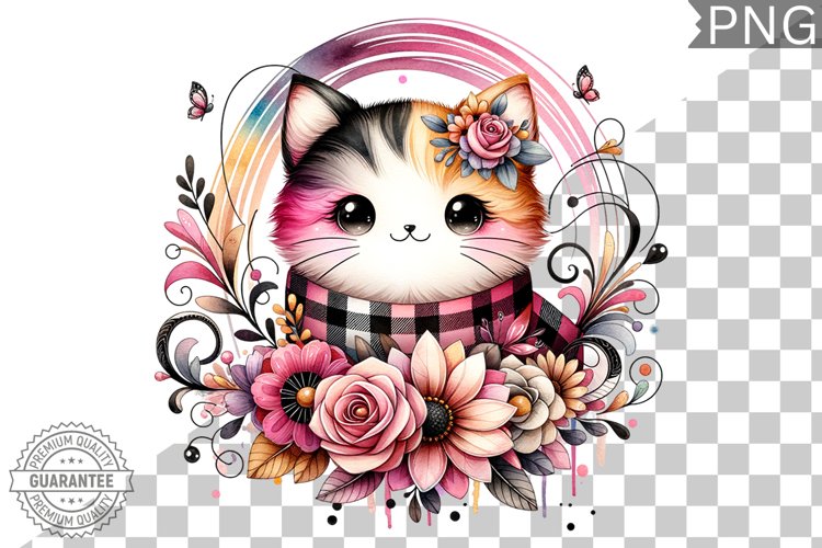Cat With Flowers Sublimation Clipart Design