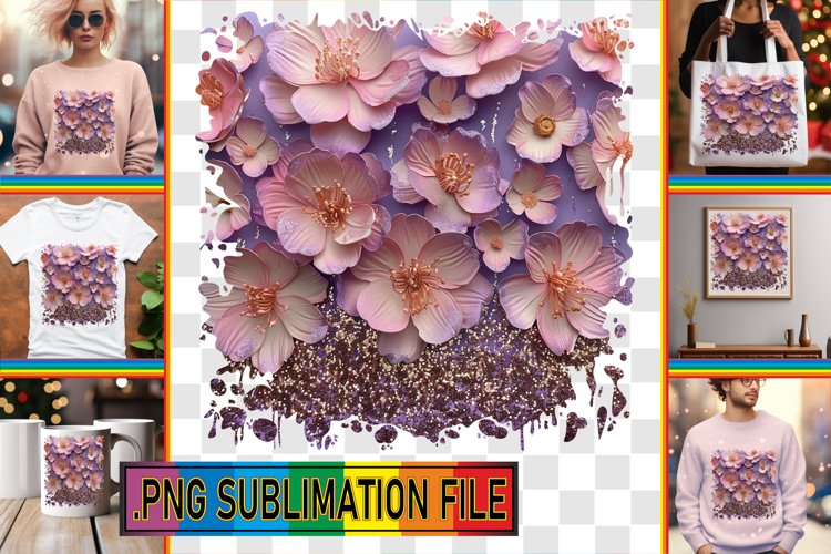 Shimmering Glitter & Blossom Sublimation Bouquet (3743055)