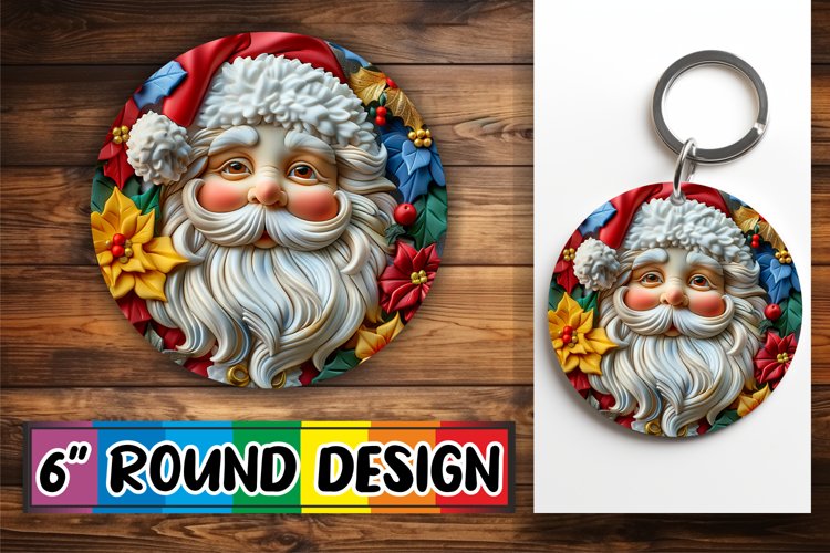 3D Santa Round Design Keychain PNG Winter Holiday