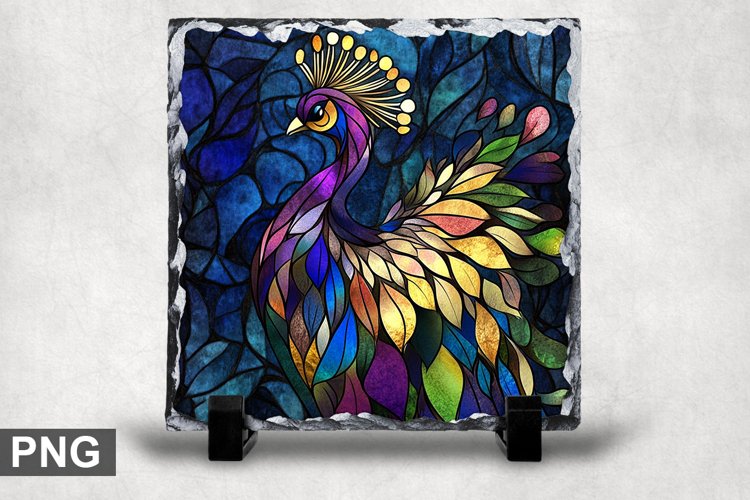 Stained Glass Peacock - Square Sublimation Slate Design
