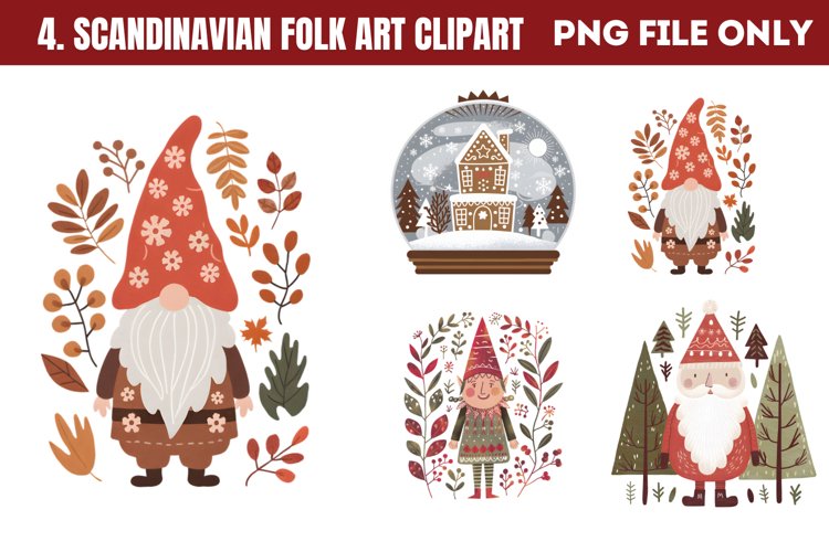 Scandinavian Folk Art Christmas Clipart PNG (4842705)