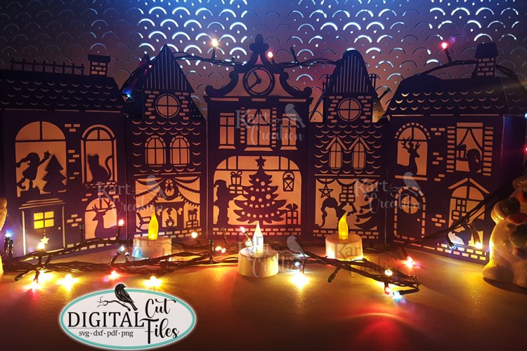 3D Christmas houses village bundle with Santa svg cut out