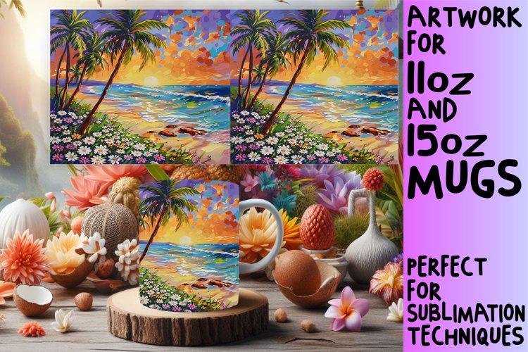 Beachfront Holiday Mug Wrap: Palms and Ocean 11oz/15oz