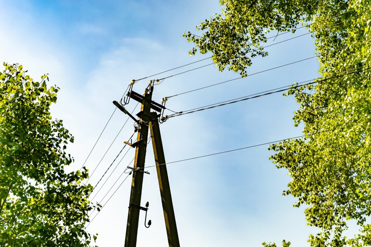 Power electric pole with line wire on coloured background